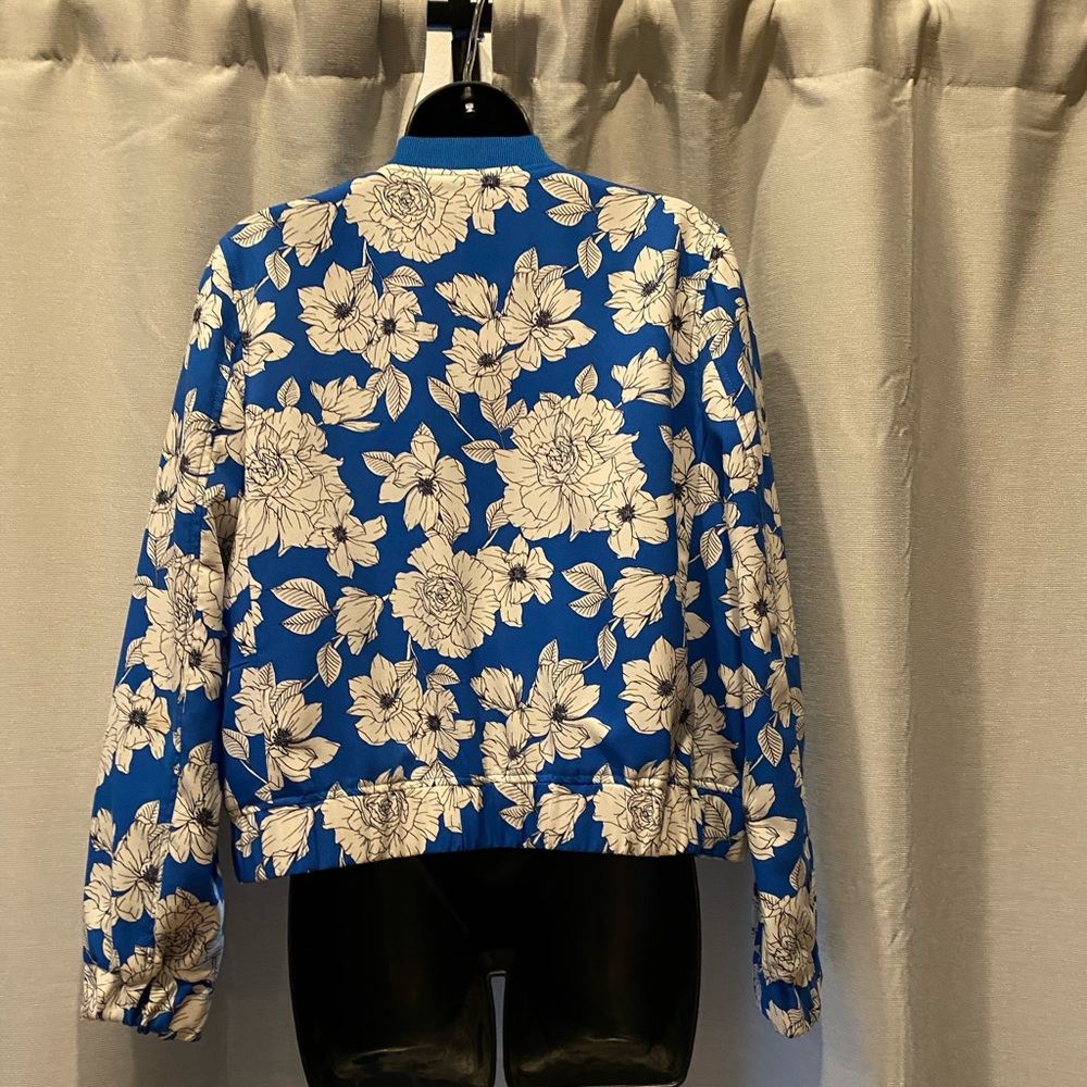 Blue And White Floral Varsity Jacket - Gem